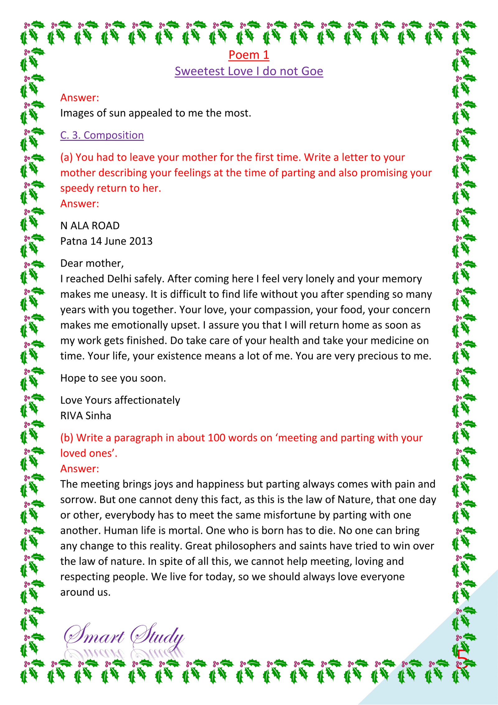 Class 12th English Book Solutions Bihar Board Poetry Chapter 1 ...