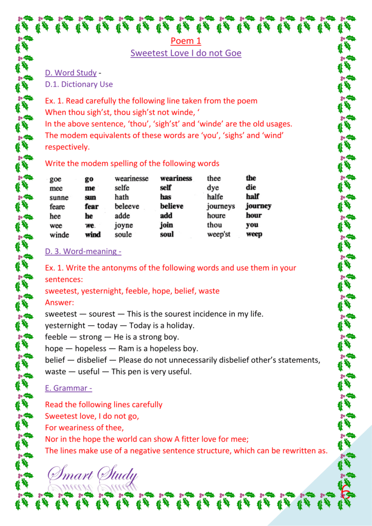 Class 12th English Book Solutions Bihar Board Poetry Chapter 1 ...