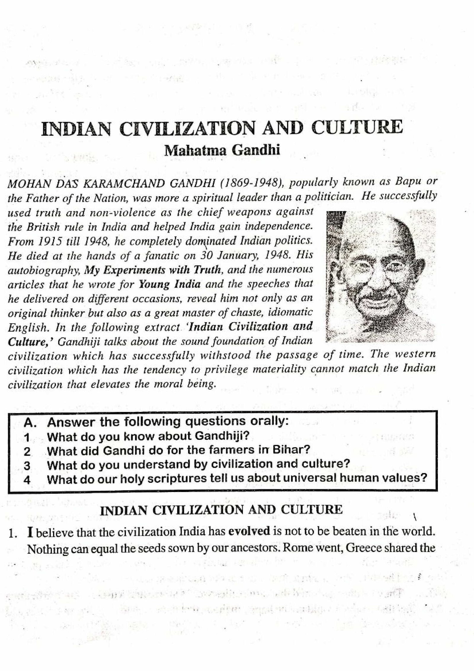 English Chapter 1 Class 12 PDF Download Indian Civilization Culture