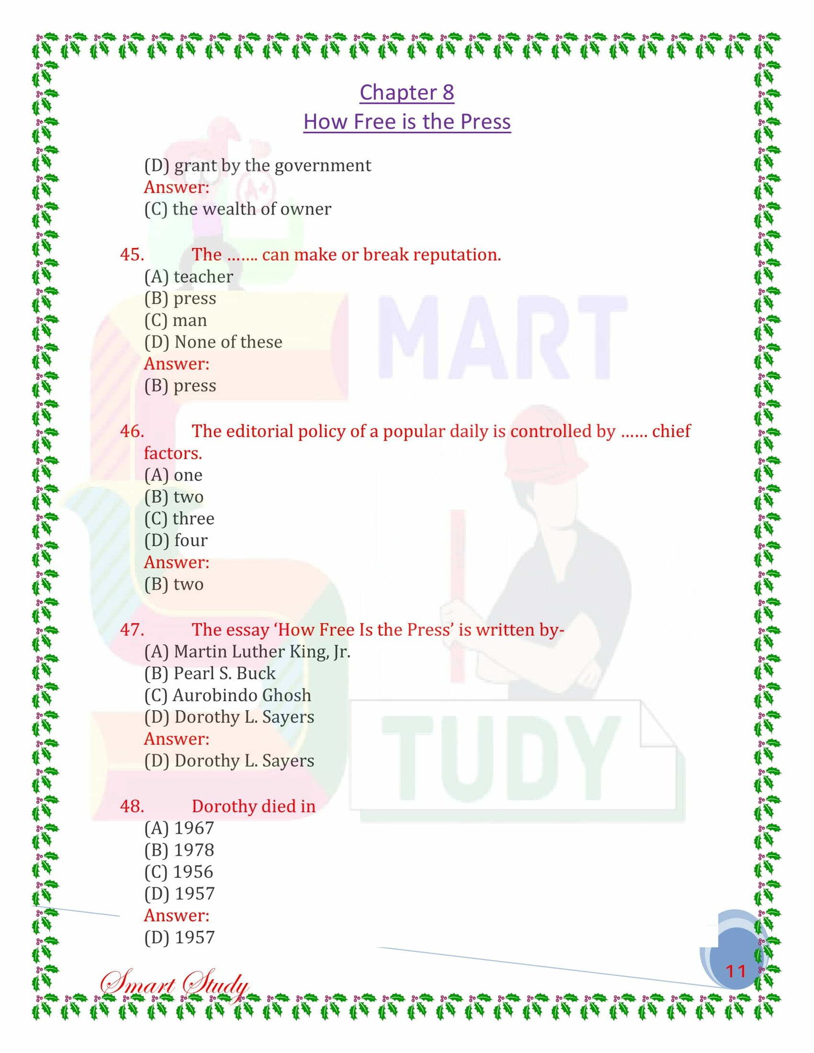 How Free is the Press Objective Questions | Class 12th | Bihar Board ...