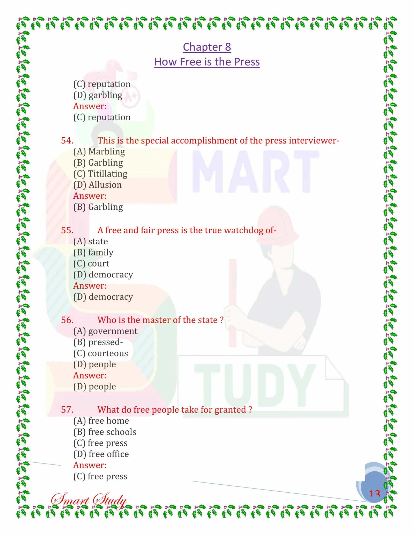 How Free is the Press Objective Questions | Class 12th | Bihar Board ...