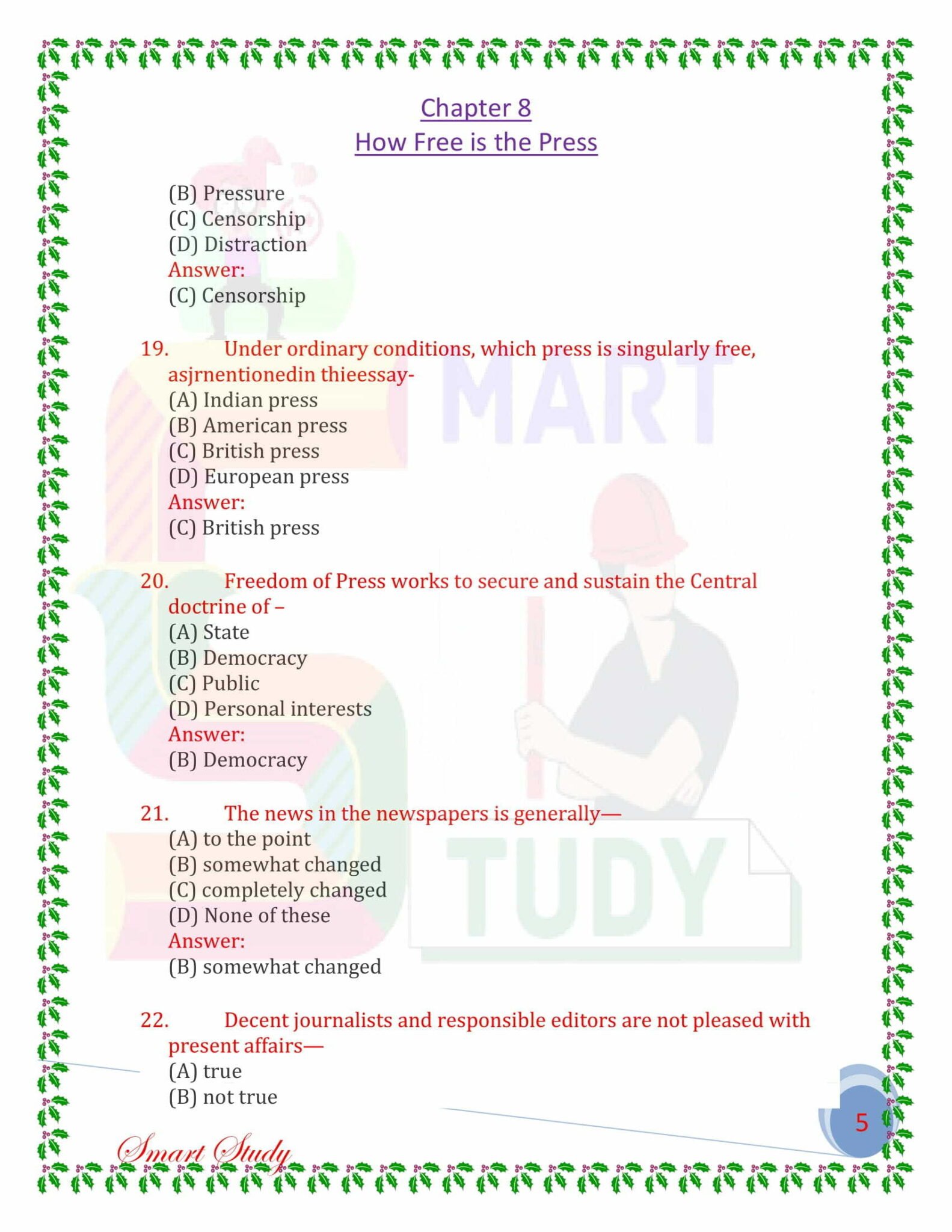 How Free is the Press Objective Questions | Class 12th | Bihar Board ...